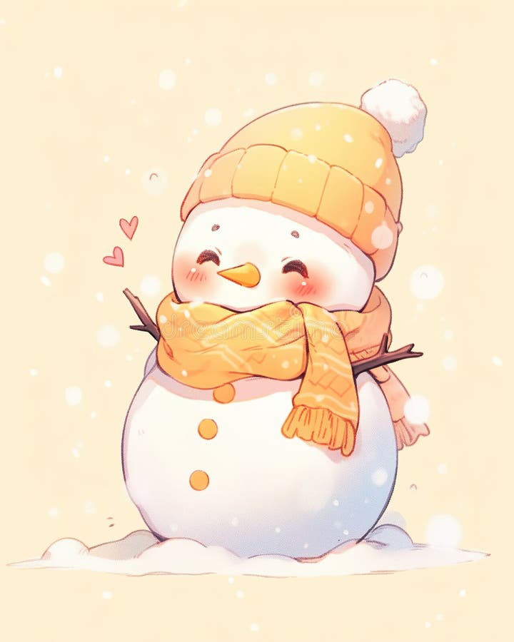 Cute Anime Artwork Showing a Snowman Stock Illustration - Illustration ...