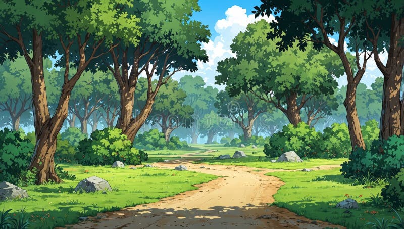 Cute Anime Forest with Trees and a Forest Path for Games Backgound ...