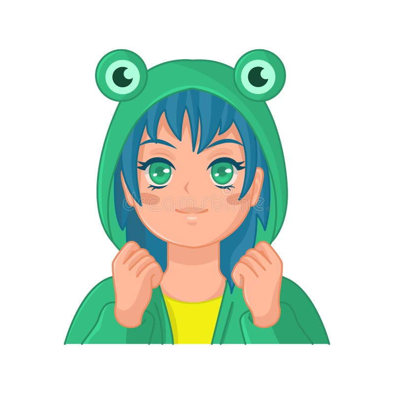 Cute Anime Girl in Frog Costume Stock Illustration - Illustration of ...