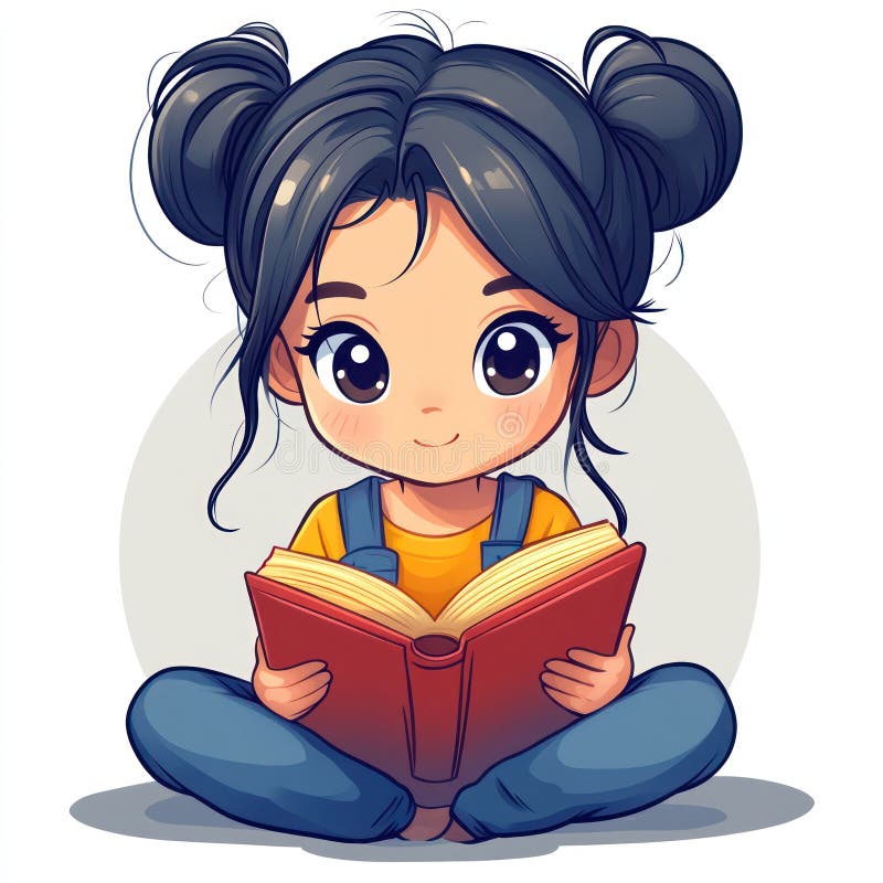 Cute Anime Girl Illustration Reading a Book Stock Illustration ...