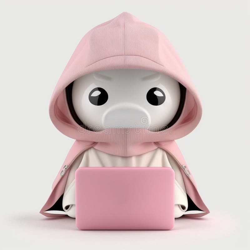 Cute Anonymous Hacker with Hoodie Using Computer Laptop. Concept of ...