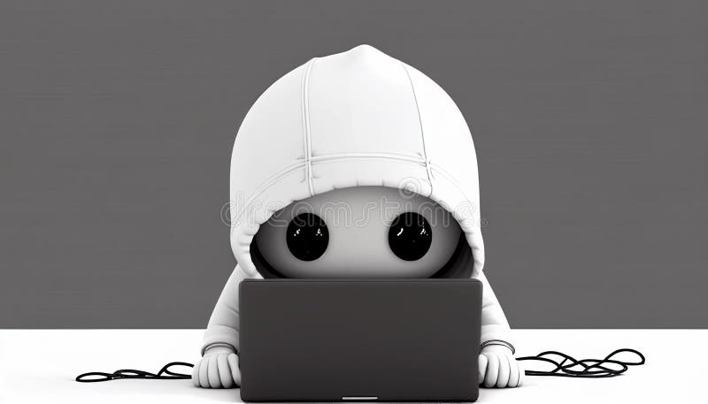 Cute Anonymous Hacker with White Hoodie Typing Computer Laptop. Concept ... Cute Anonymous Hacker with White Hoodie Typing Computer Laptop. Concept ...