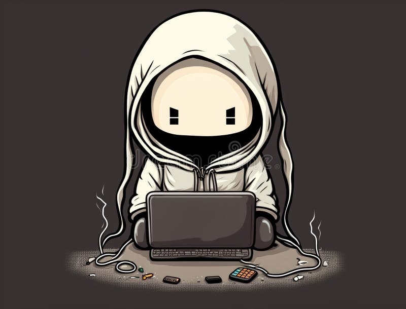 Cute Anonymous Hacker with White Hoodie Using Computer Laptop. Concept ...