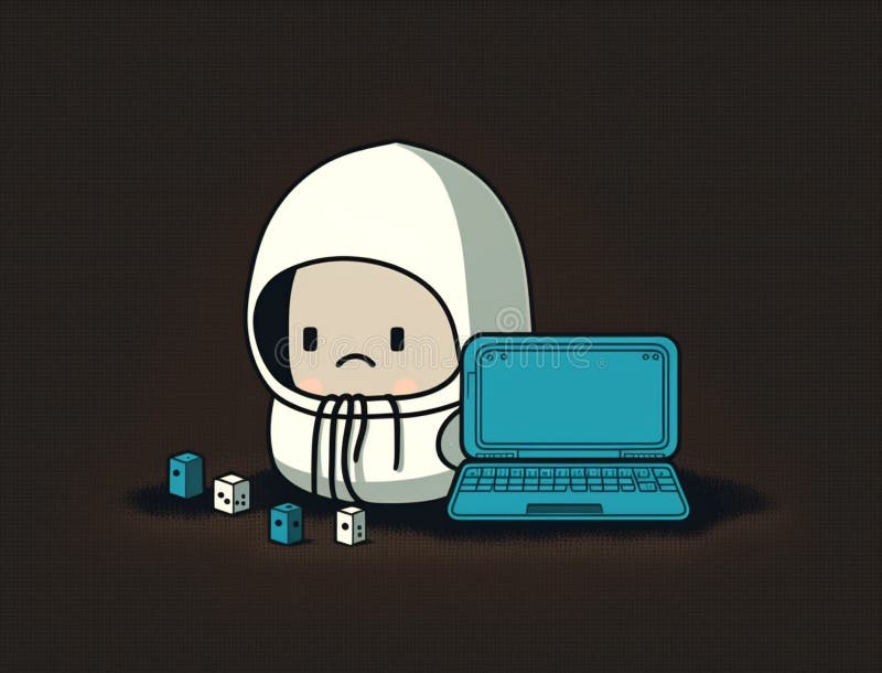 Cute Anonymous Hacker with White Hoodie Using Computer Laptop. Concept ...