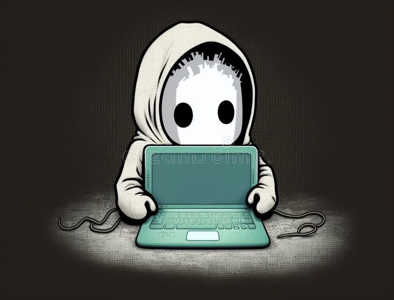 Cute Anonymous Hacker with White Hoodie Using Computer Laptop. Concept ... Cute Anonymous Hacker with White Hoodie Using Computer Laptop. Concept ...