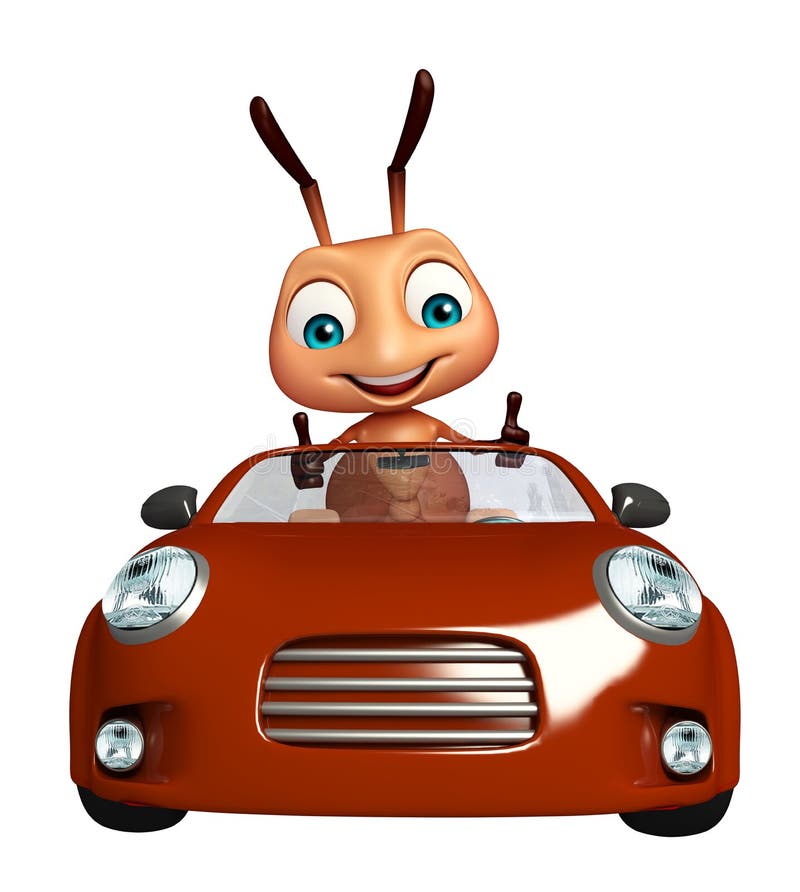 Cute Ant Cartoon Character with Car Stock Illustration - Illustration ...
