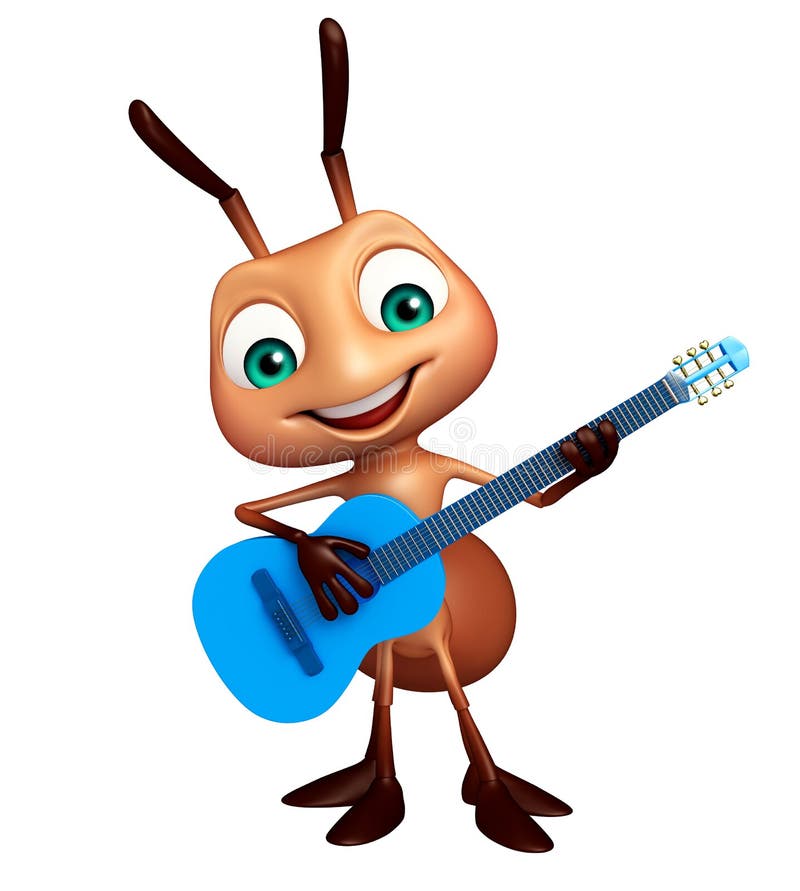 Cute Ant Cartoon Character with Guitar Stock Illustration ...