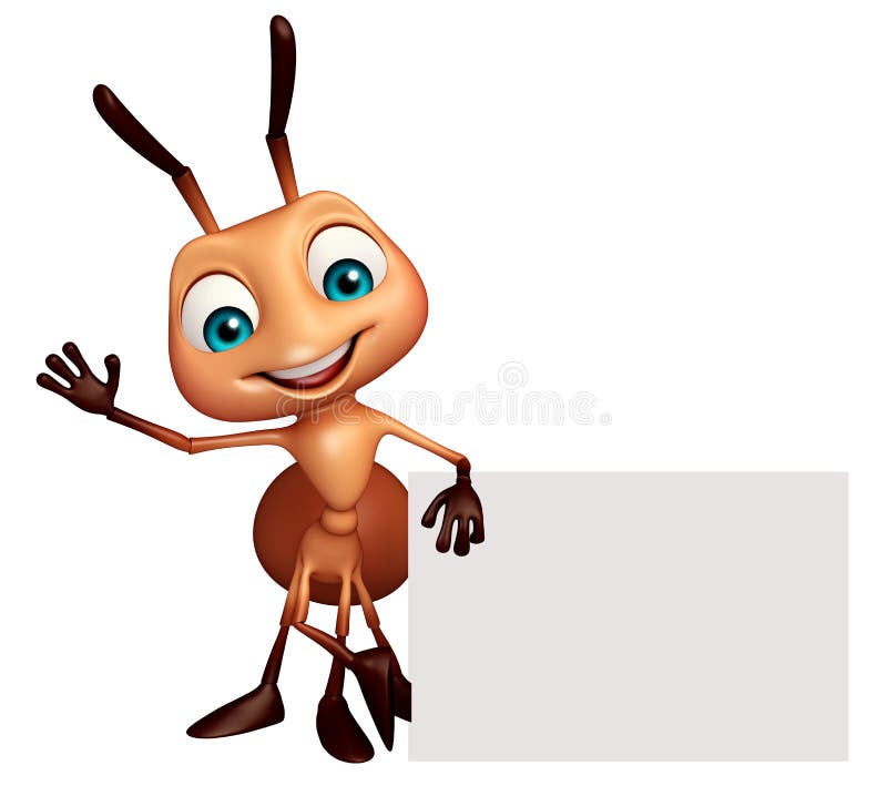 Cute Ant Cartoon Character with White Board Stock Illustration ...