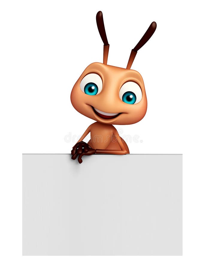 Cute Ant Cartoon Character with White Board Stock Illustration ...