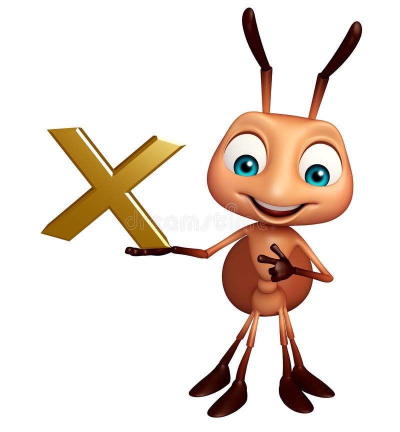 Cute Ant Cartoon Character with Wrong Sign Stock Illustration ...