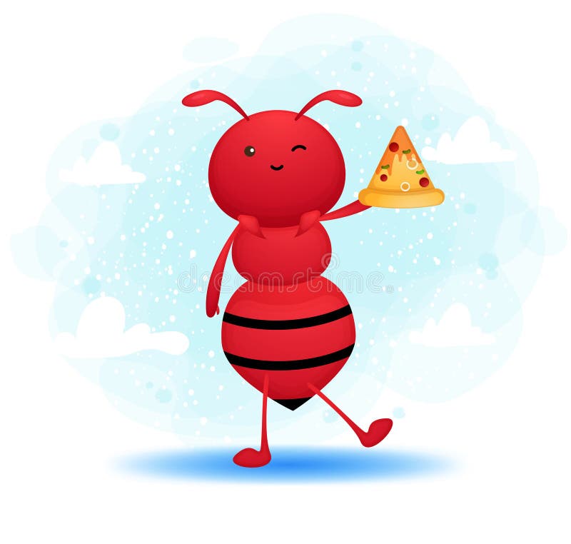 Cute Ant Holding Pizza Slice Cartoon Character Premium Vector Stock ...