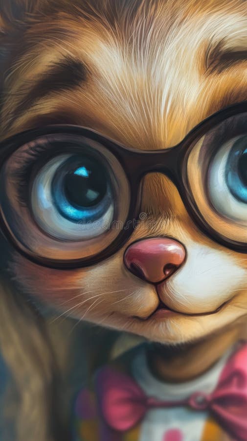 Cute Anthropomorphic Cat Character with Large Glasses and Playful ...