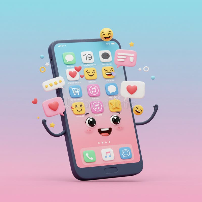 A Cute, Anthropomorphized Smartphone Character Featuring Cartoon-style ...