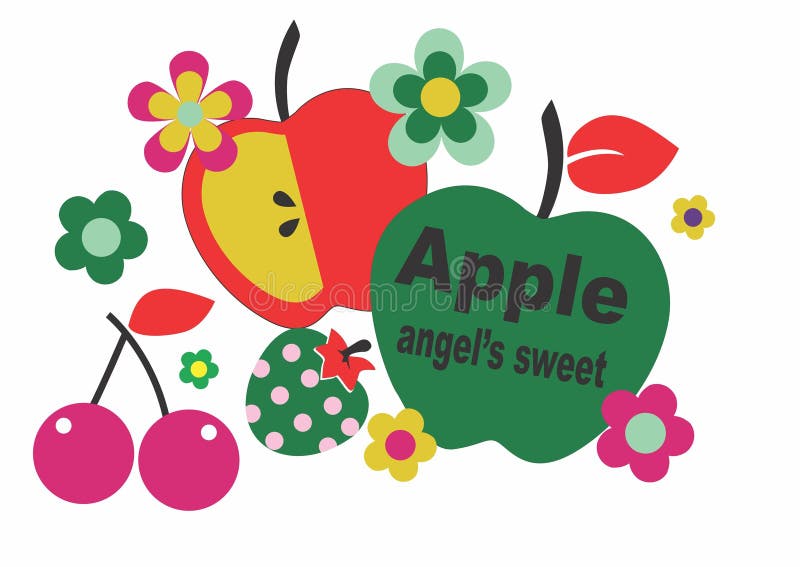 Cute Apple Angel Sweet Print Vector Art Stock Vector - Illustration of ...