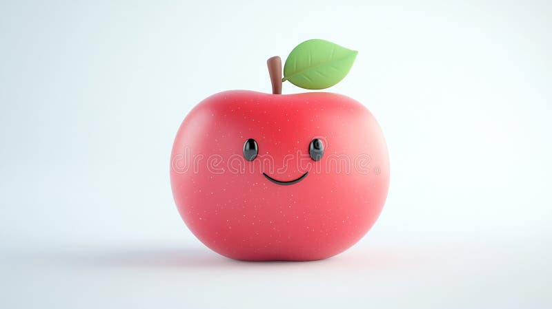 A Cute Apple Character 3d Design on White Background Stock Illustration ...