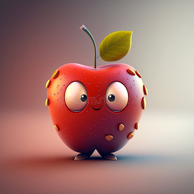 Cute Apple Character Illustration by Generative AI Stock Illustration ...