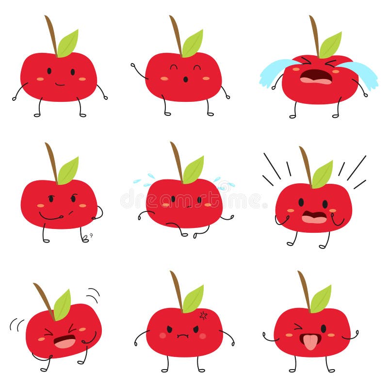 Cute Apple Emojis Vector Set Stock Vector - Illustration of sign, cute ...