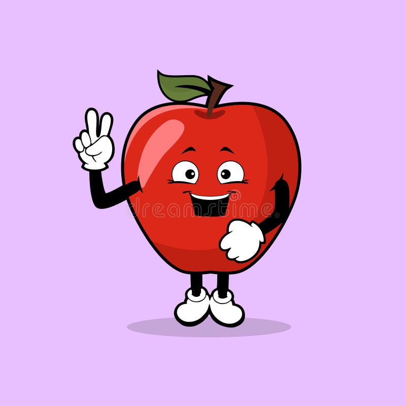 Cute Apple Fruit Character with Peace Hand Expression Stock ...