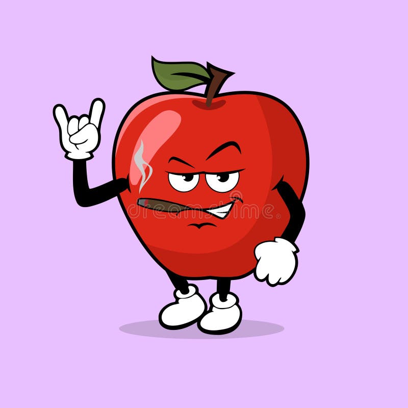 Cute Apple Fruit Character with Rock and Roll Expression Stock ...