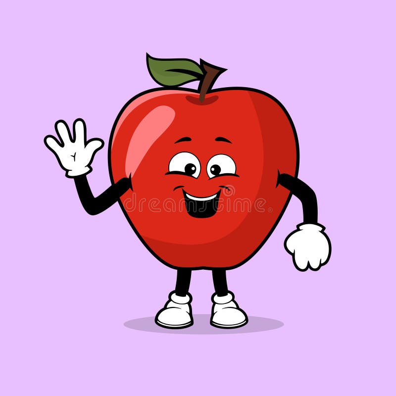 Cute Apple Fruit Character with Say Hello Expression Stock Illustration ...