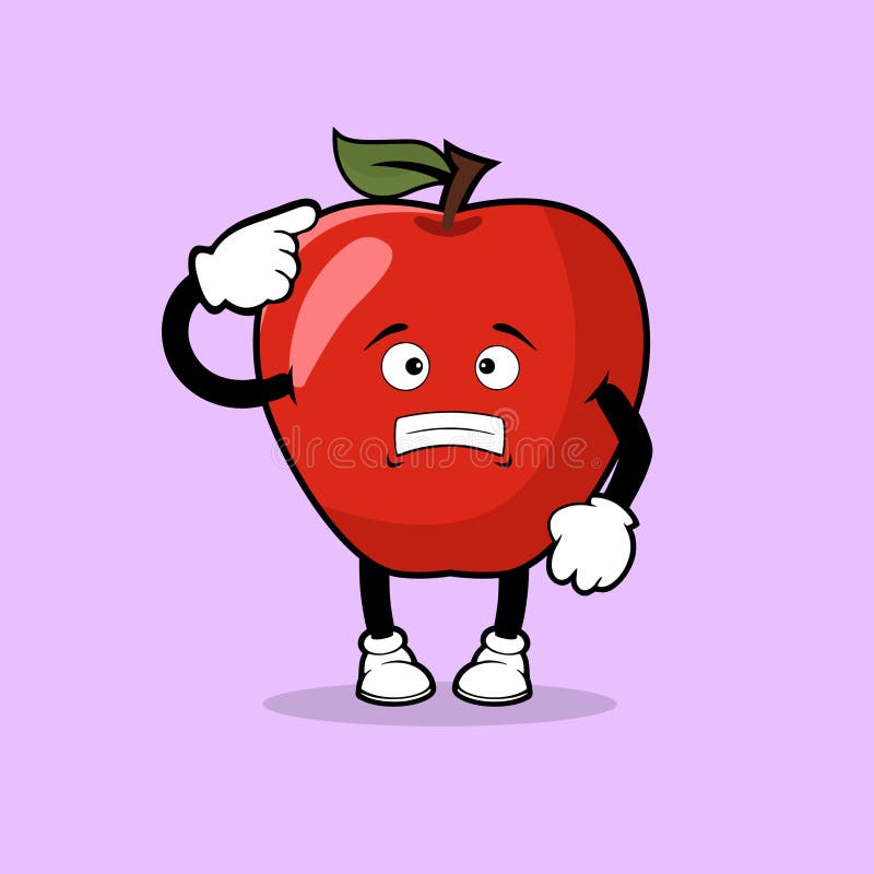 Cute Apple Fruit Character with Scared Expression Stock Illustration ...