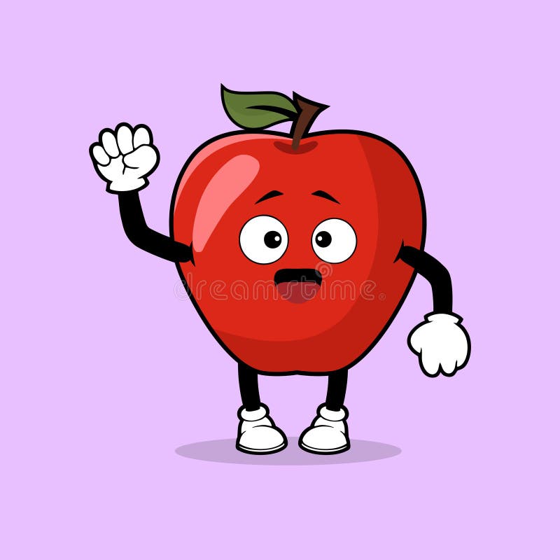 Cute Apple Fruit Character with Spirit Expression Stock Illustration ...