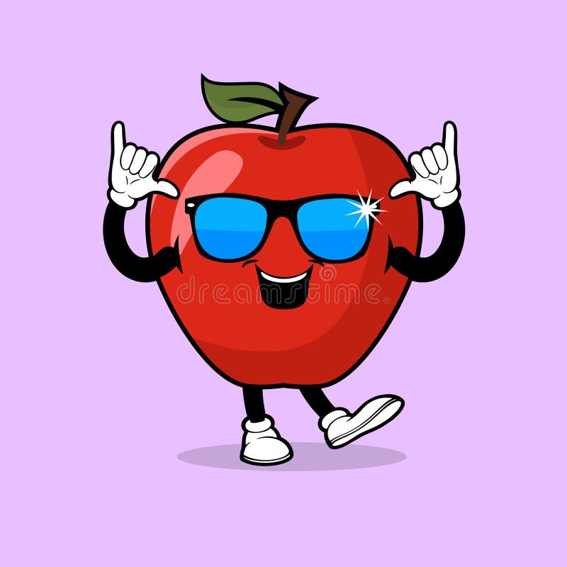 Cute Apple Fruit Character with Stylish Expression Stock Illustration ...
