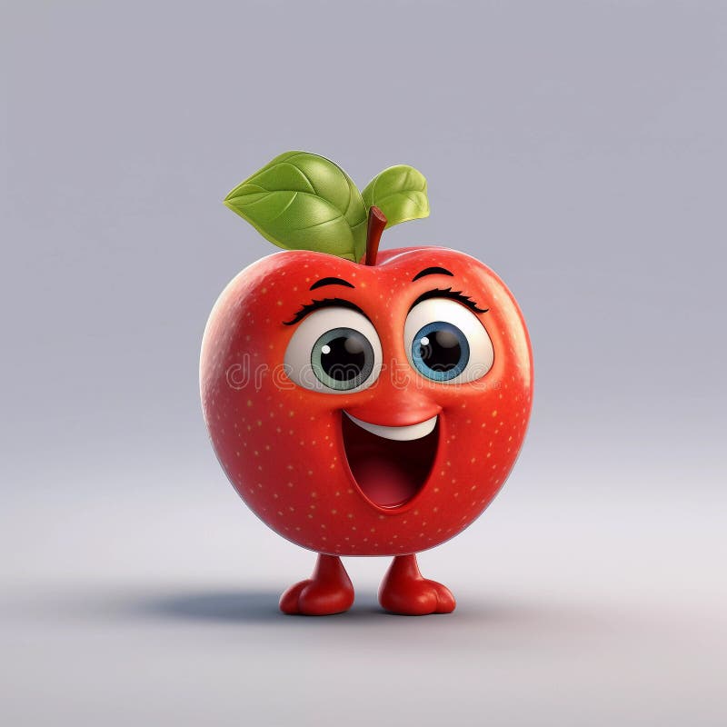 Cute Apple Happy Cartoon Character Stock Illustration - Illustration of ...