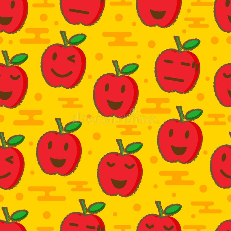 Cute Red Apple Seamless Pattern in Doodle Style. Vector Hand Drawn ...