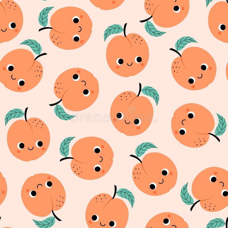Cute Apricot Seamless Pattern in Kawaii Style,vector Illustration Stock ...