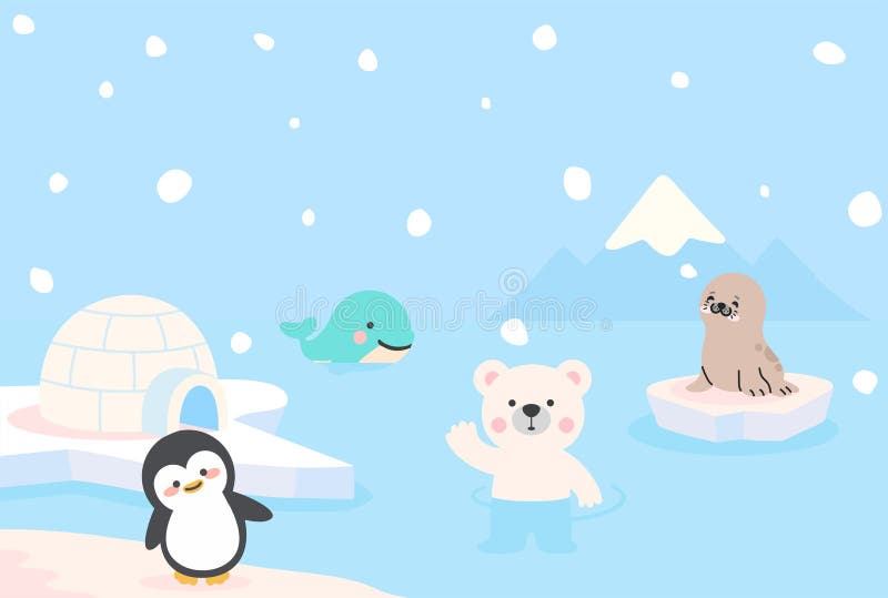 Cute Arctic Animals Illustration with Igloo Stock Illustration ...