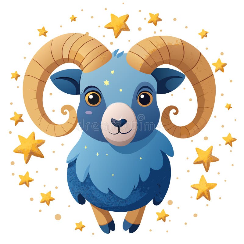 Cute Aries with Golden Stars Illustration on White Background Stock ...
