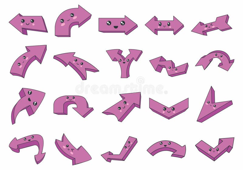 Cute Arrow Emoticon Element Set Stock Illustration - Illustration of ...