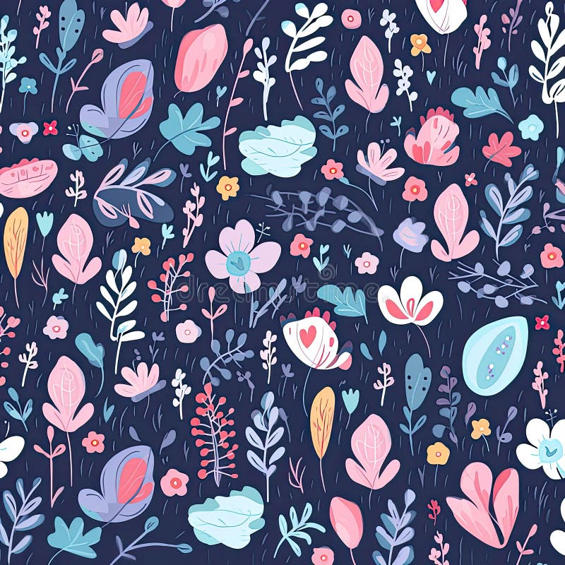 Cute Art of Textile Designs Flowers Leaf Pink Blue Stock Photo - Image ...