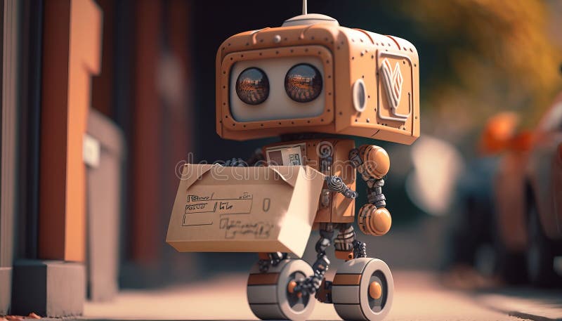 Artificial Intelligence Robot Delivering Packages. Futuristic E ...