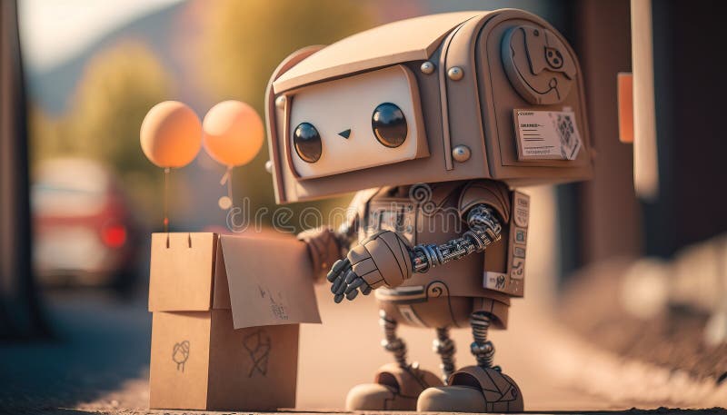 Artificial Intelligence Robot Delivering Packages. Futuristic E ...