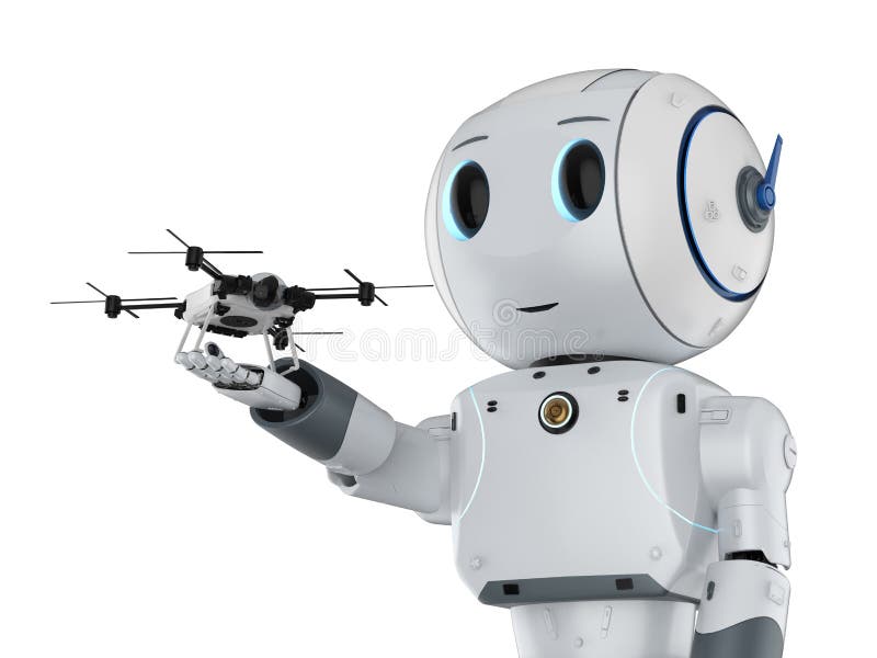 Cute Artificial Intelligence Robot with Drone Stock Illustration ...