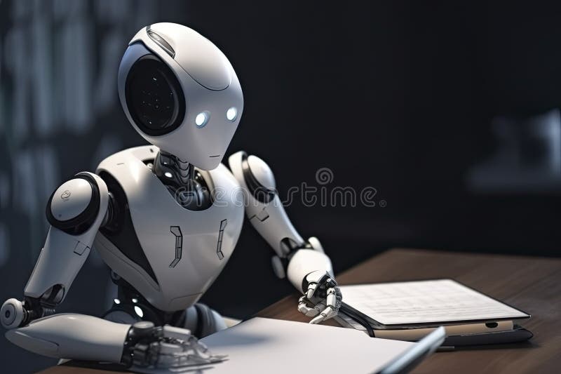 Cute Artificial Intelligence Robot with Notebook Stock Illustration ...