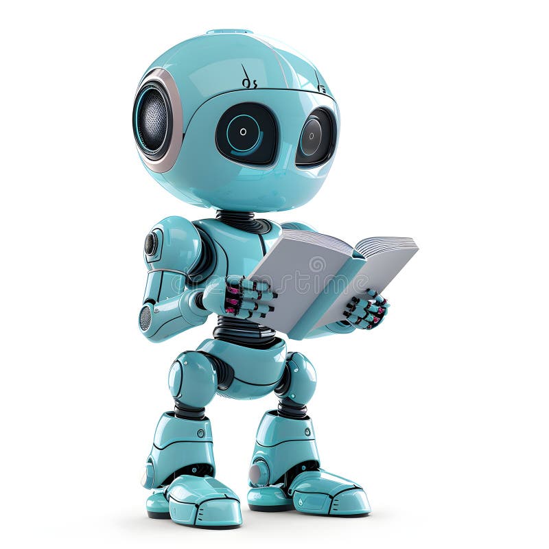 Cute Artificial Intelligence Robot Reading a Book. Machine Learning ...