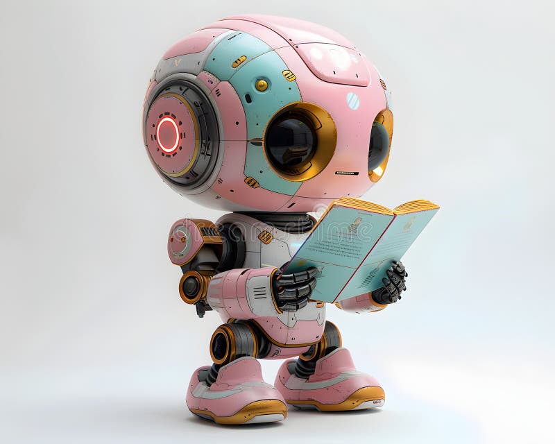 Cute Artificial Intelligence Robot Reading a Book. Machine Learning ...