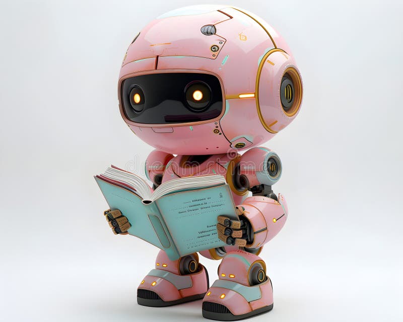 Cute Artificial Intelligence Robot Reading a Book. Machine Learning ...