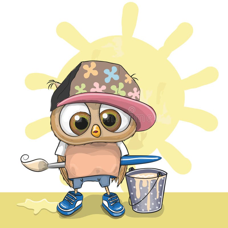 Cute Cartoon Owl Girl stock vector. Illustration of cheerful - 69473973