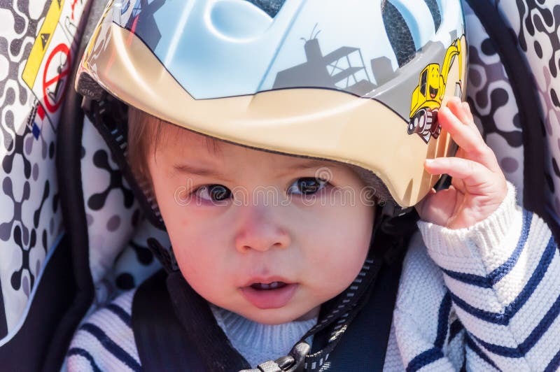 Cute Asian Baby Boy in a Protective Helmet Stock Image - Image of ...