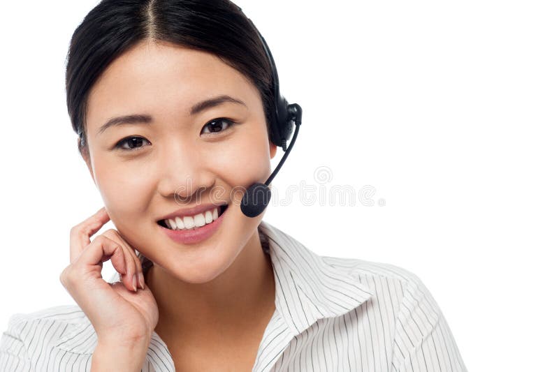 Cute Asian Female As Help Desk Operator Stock Photo - Image of ...