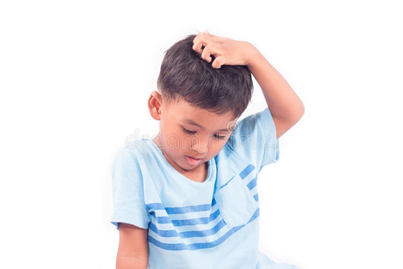 Cute Asian Little Boy Scratching Head Stock Image - Image of person ...