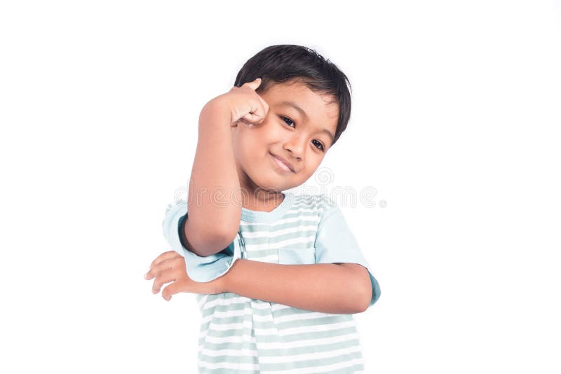 Cute Asian Little Boy Smile and Thinking Stock Photo - Image of ...