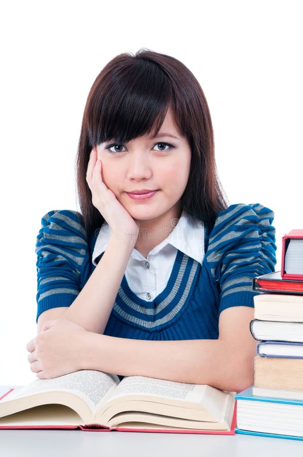 Cute Student Looking Upwards Stock Photo - Image of casual, beautiful ...