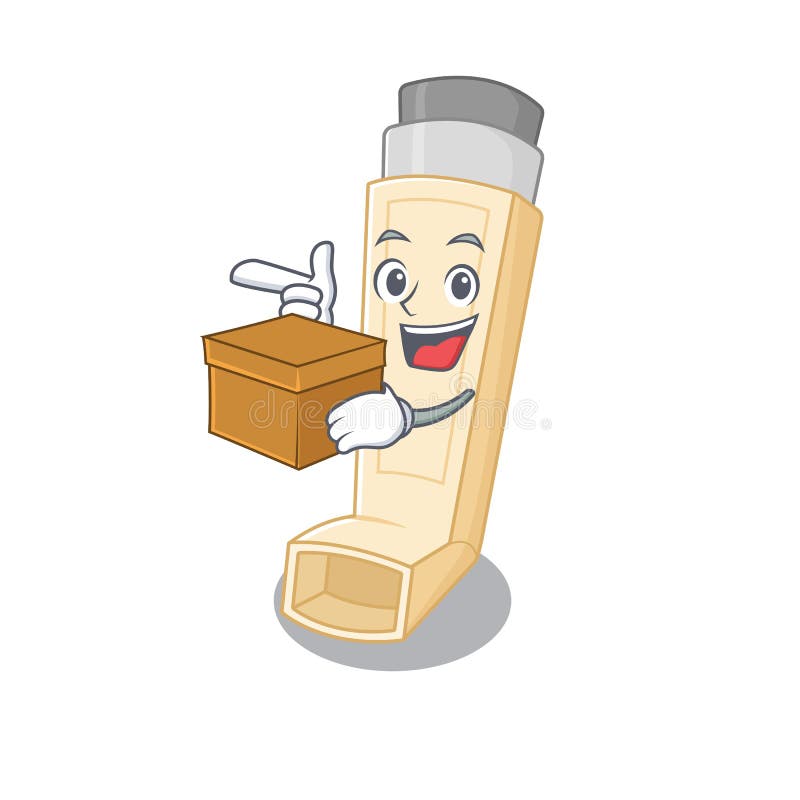 Cute Asthma Inhaler Cartoon Character Having a Box Stock Vector ...