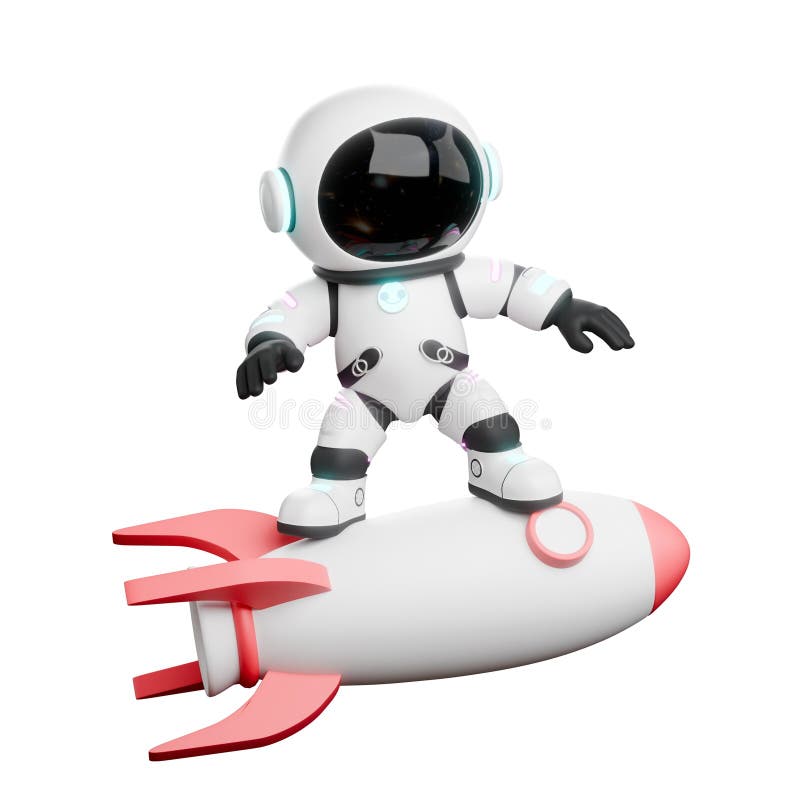 A Chibi Astronaut Standing on a Rocket Ship with Both Arms Outstretched ...