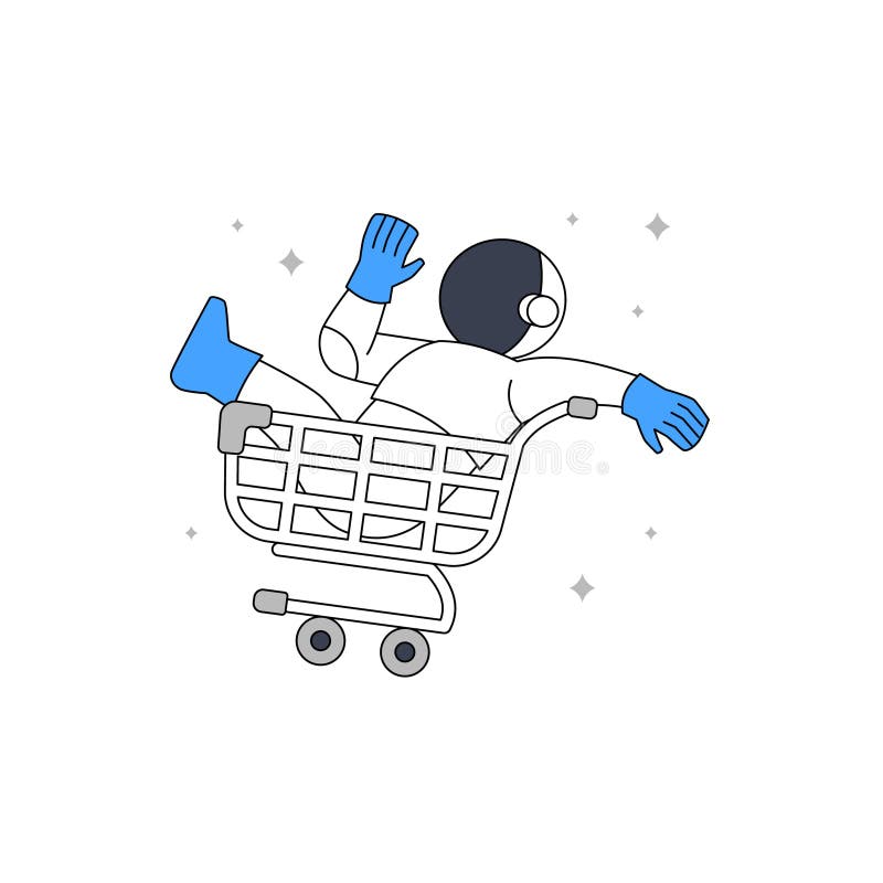 Cute Astronaut Cosmonaut Driving Empty Cart Trolley for Empty State Ui ...